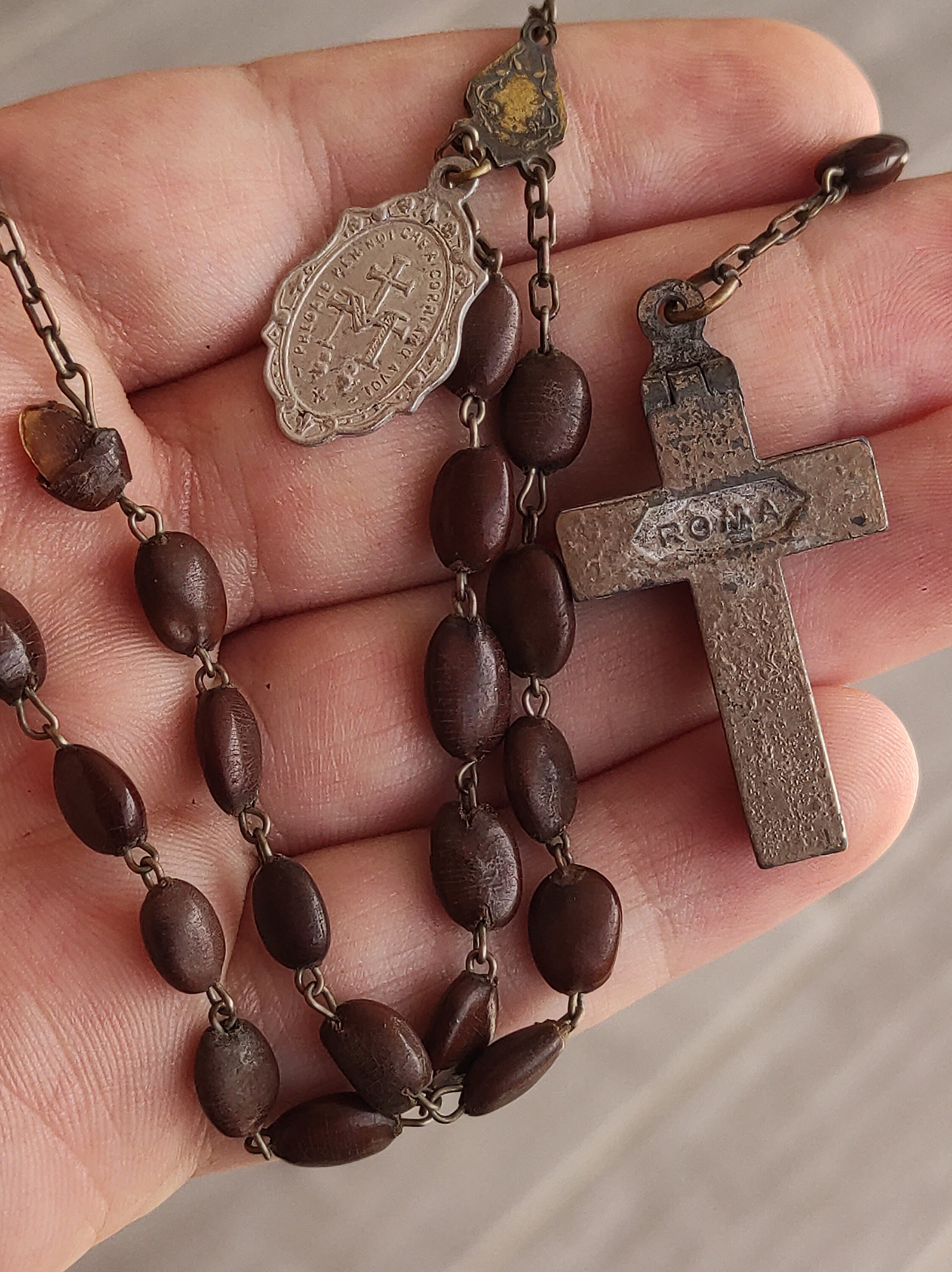 Roma Italian Rare Rosary Antique Brown Stone Metal Open Cross | Etsy