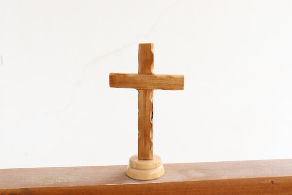 Olive Wood Round Cross Crucifix Standing Holy Land Jerusalem - Etsy