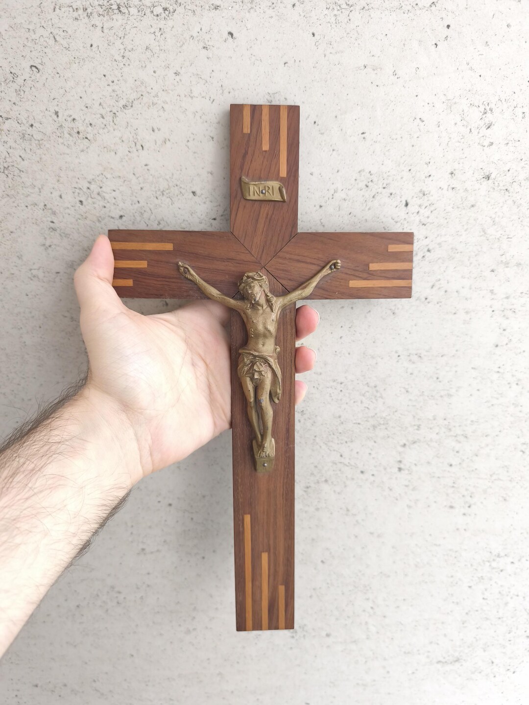 Vintage Wooden Crucifix With Metal Jesus Wall Decor Handcrafted - Etsy