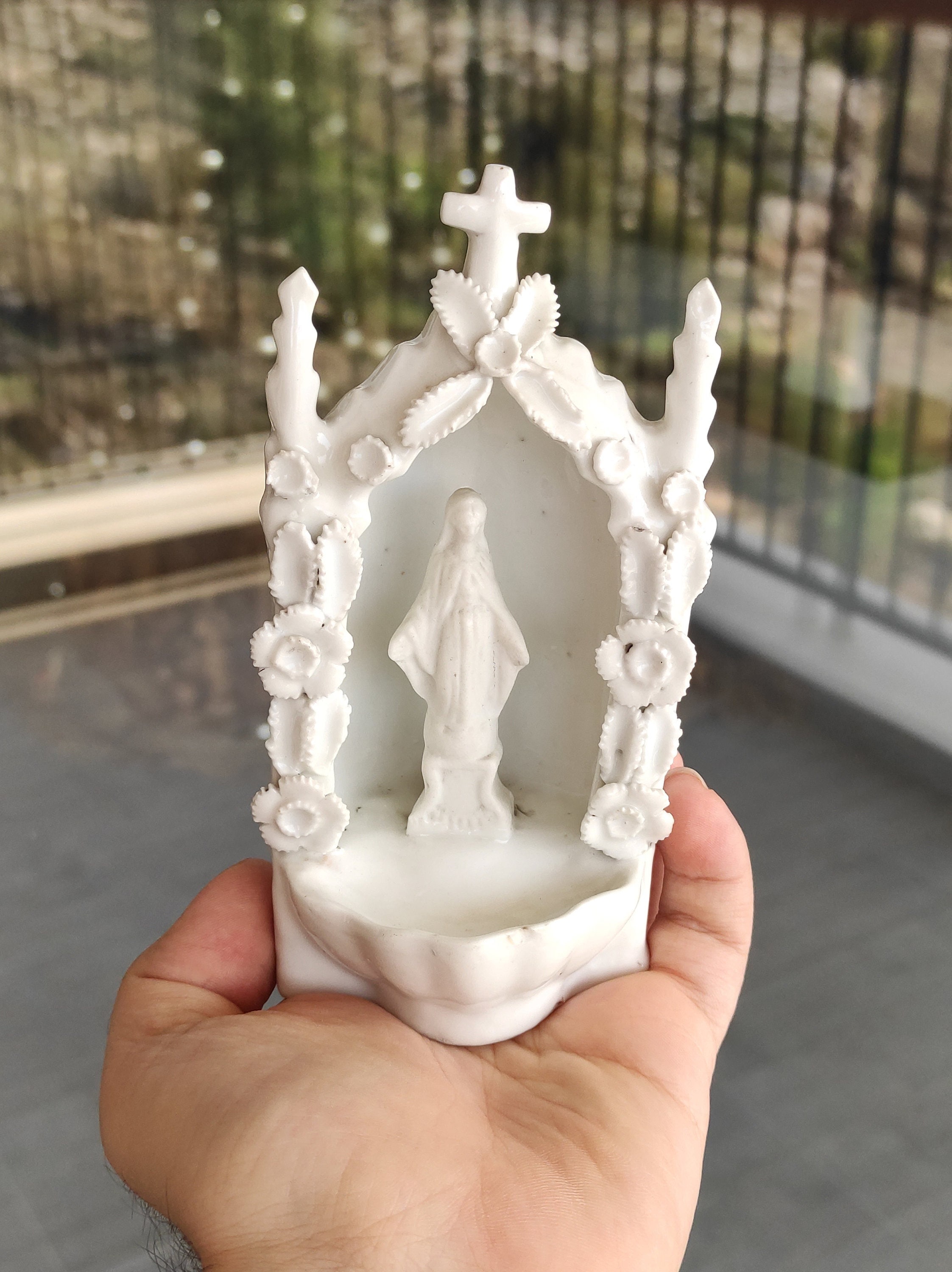 Holy Water Font Standing Mary Virgin FRANCE White Ceramic - Etsy