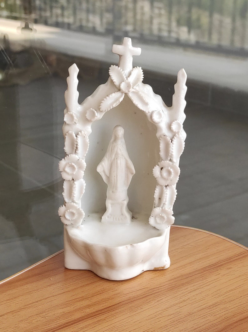 Holy Water Font Standing Mary Virgin FRANCE White Ceramic - Etsy