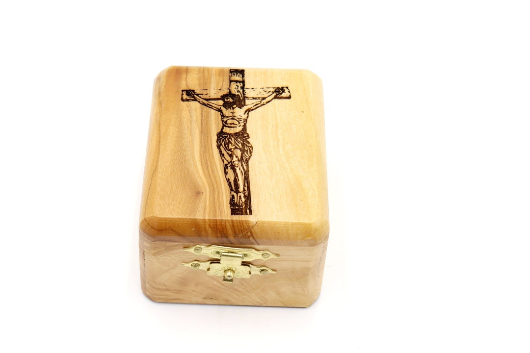 Crucifix Box Jesus Carved Gift Olive Wood Holy Land Hand Made Jerusalem ...