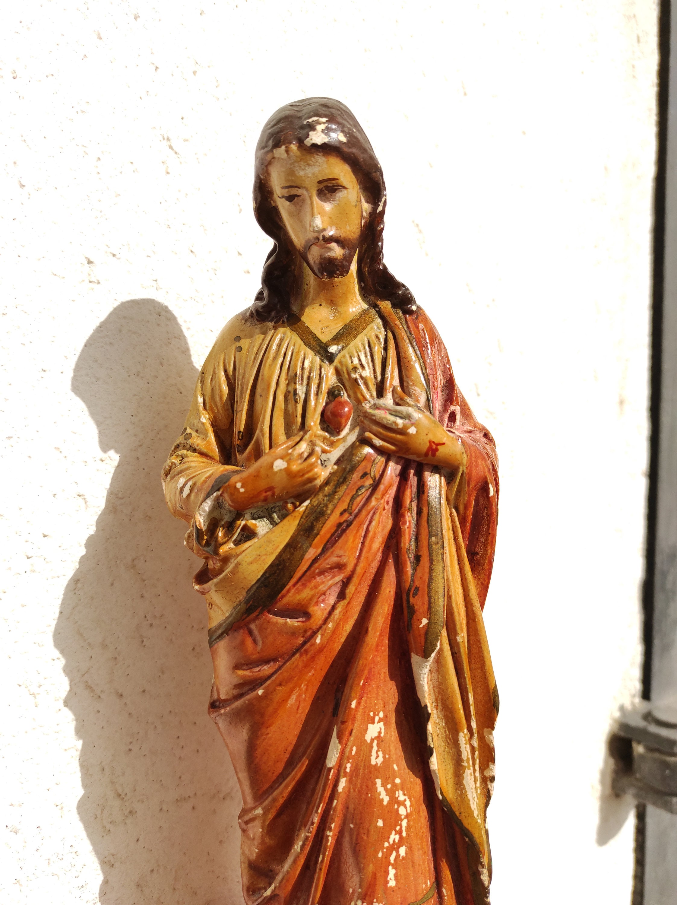 Antique Sacred Heart of Jesus Statue Figures Christian Gypsum - Etsy