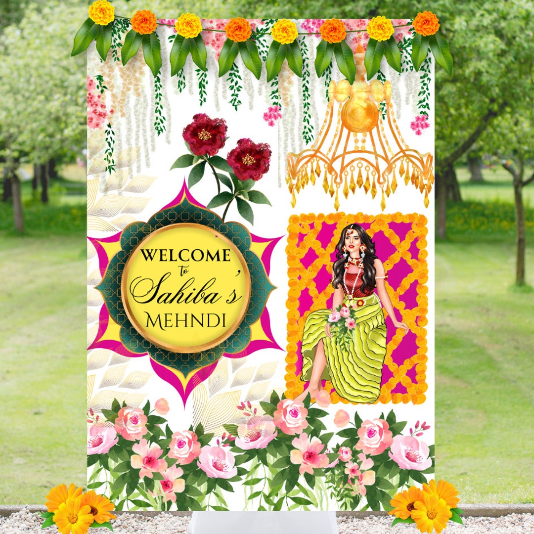 Mehndi Welcome Sign Indian Wedding Function Sign Desi Wedding Decor ...