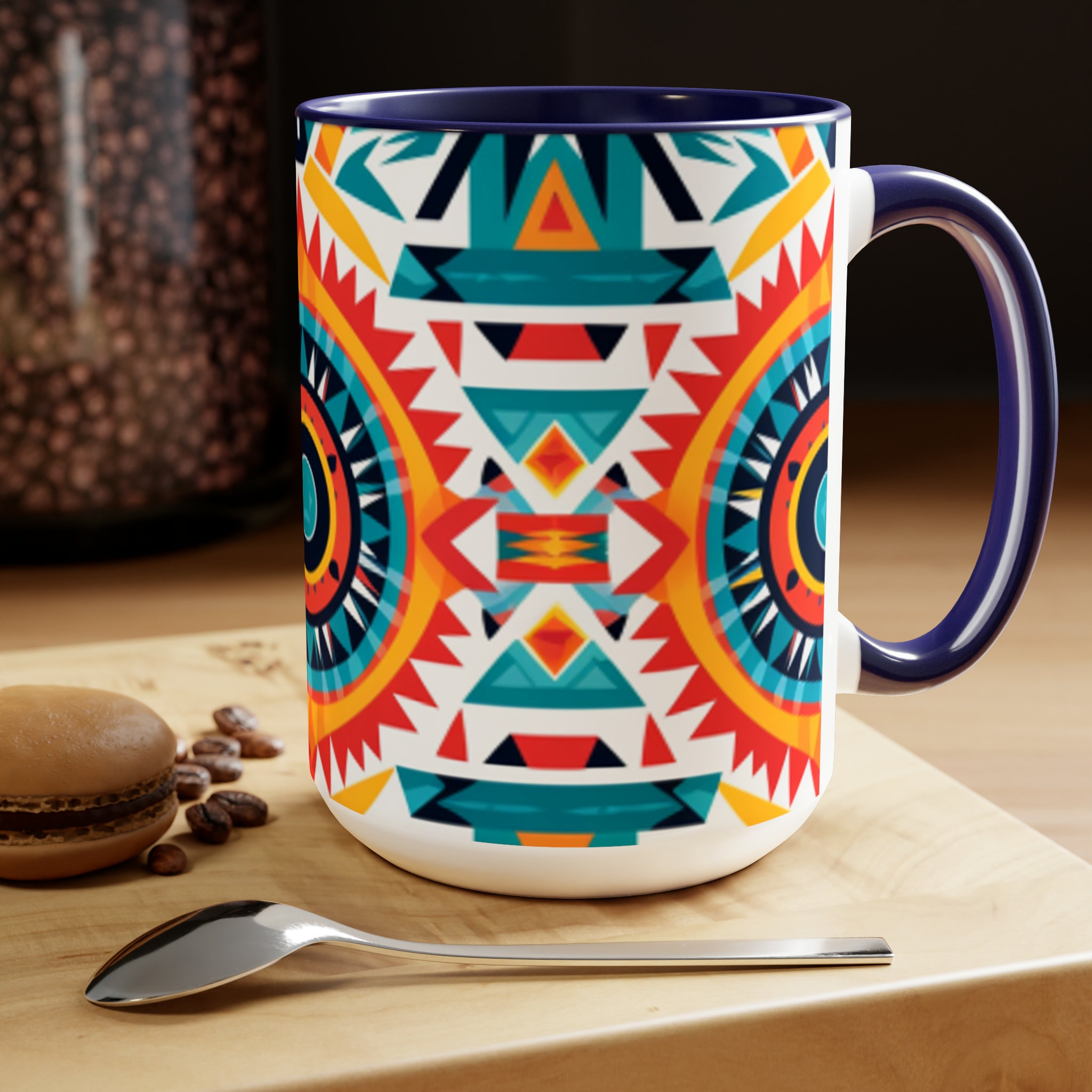 Aztec Design Mug, Two-tone Coffee Mugs, Gift for Bestie, Coworker Gift ...
