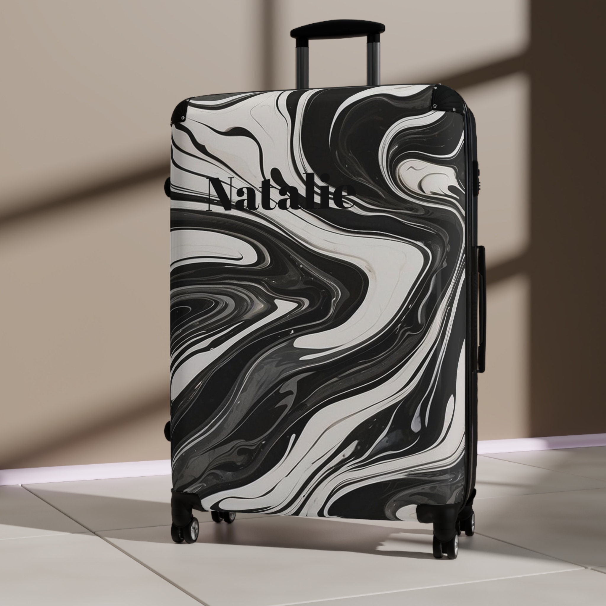Personalized Suitcase, Black Marble Suitcase, Cabin Suitcase, Custom ...