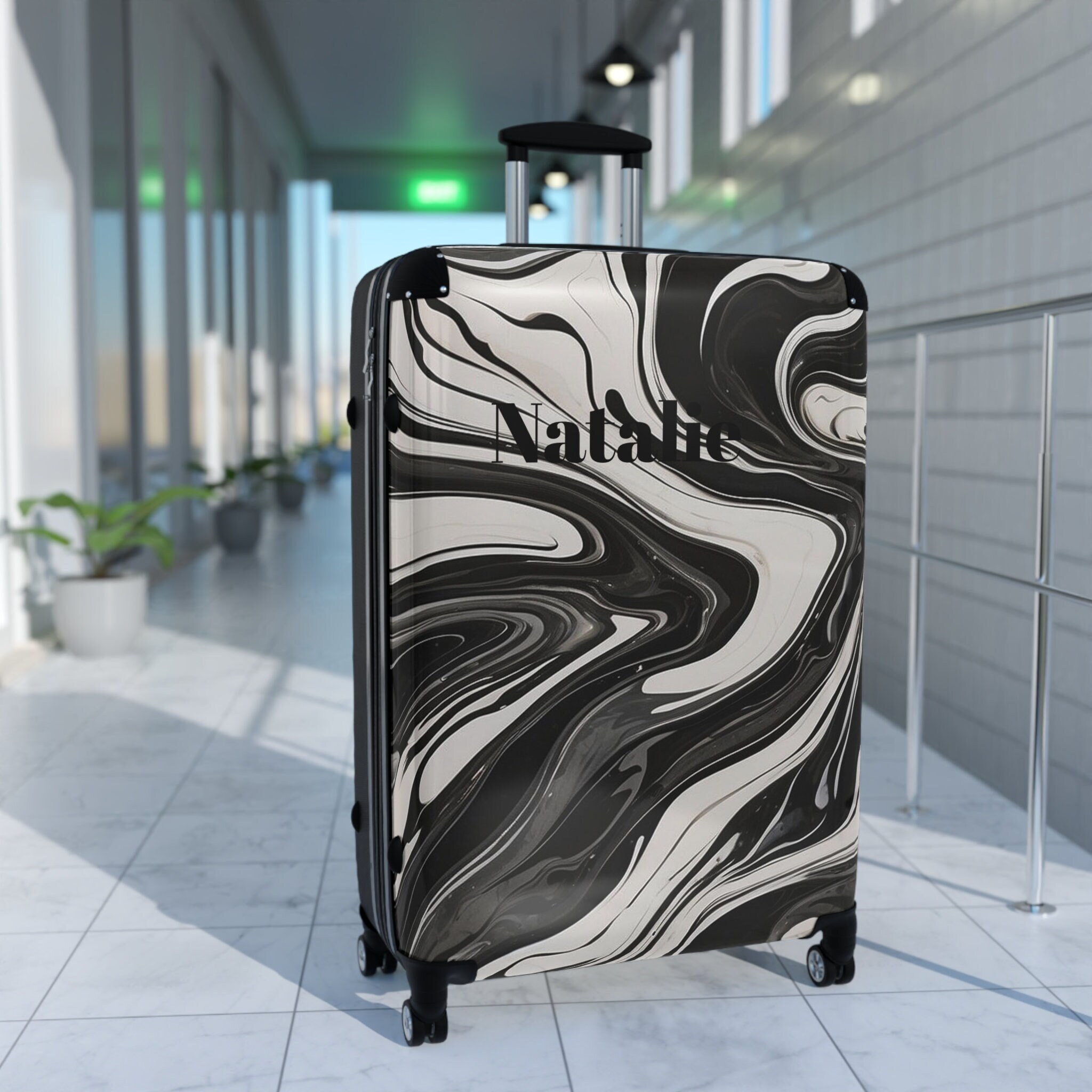 Personalized Suitcase, Black Marble Suitcase, Cabin Suitcase, Custom ...