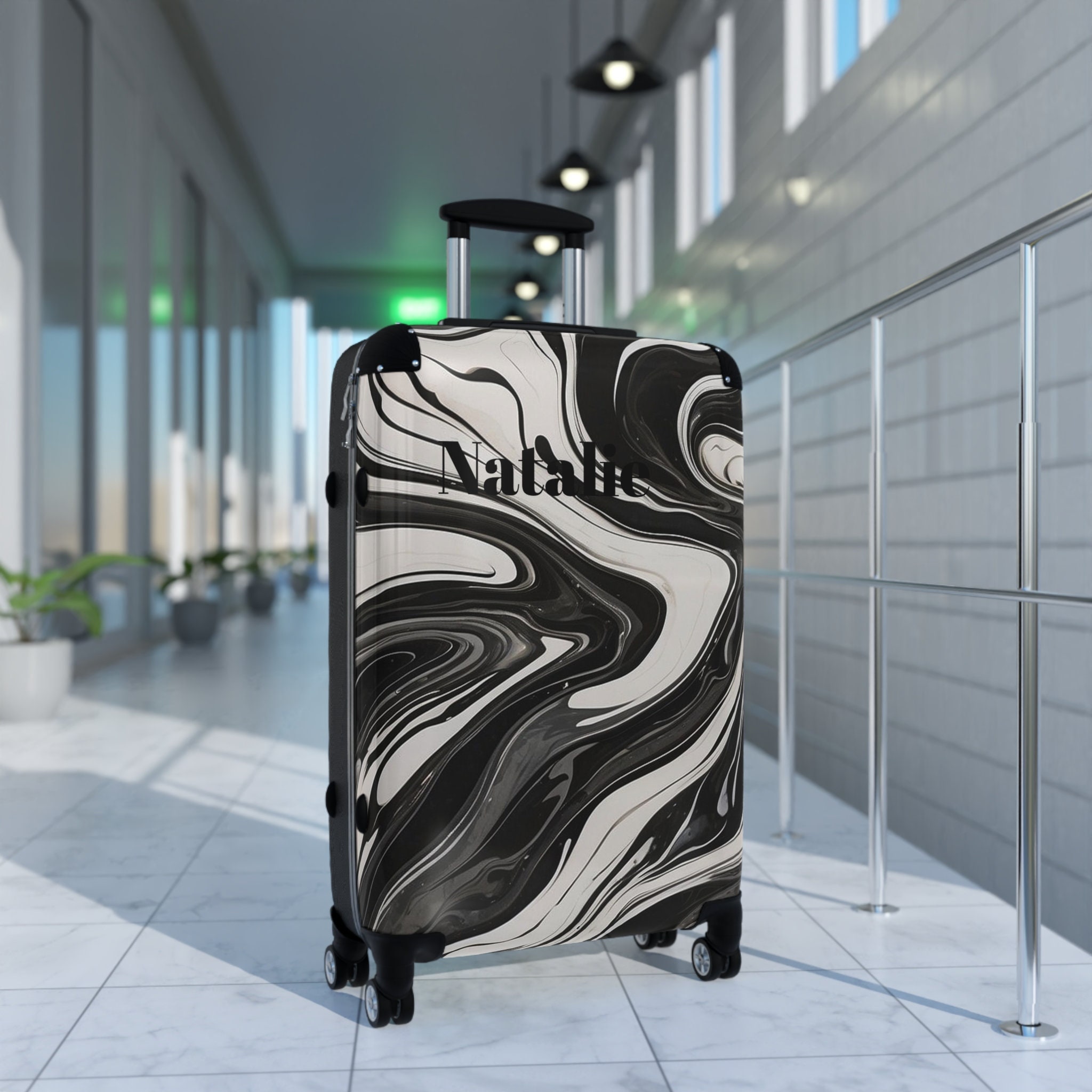 Personalized Suitcase, Black Marble Suitcase, Cabin Suitcase, Custom ...