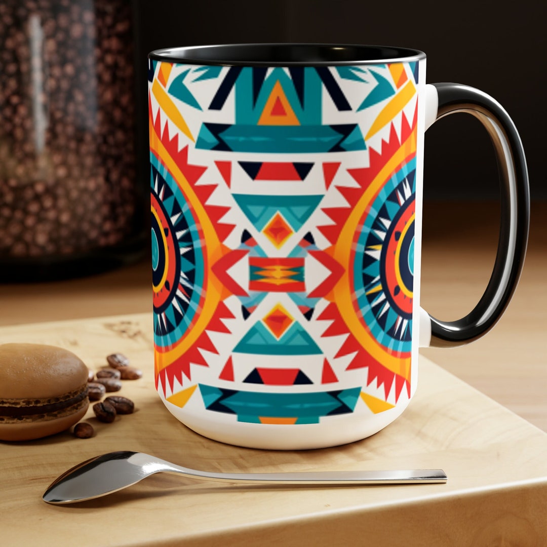 Aztec Design Mug, Two-tone Coffee Mugs, Gift for Bestie, Coworker Gift ...