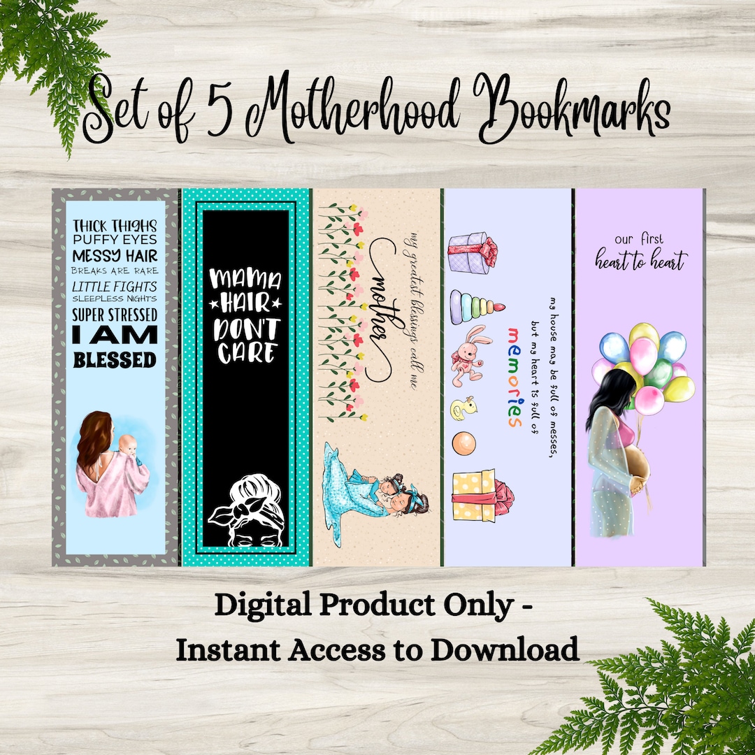 Printable Bookmark Digital Download PDF Bundle of 5 Cute Motherhood ...