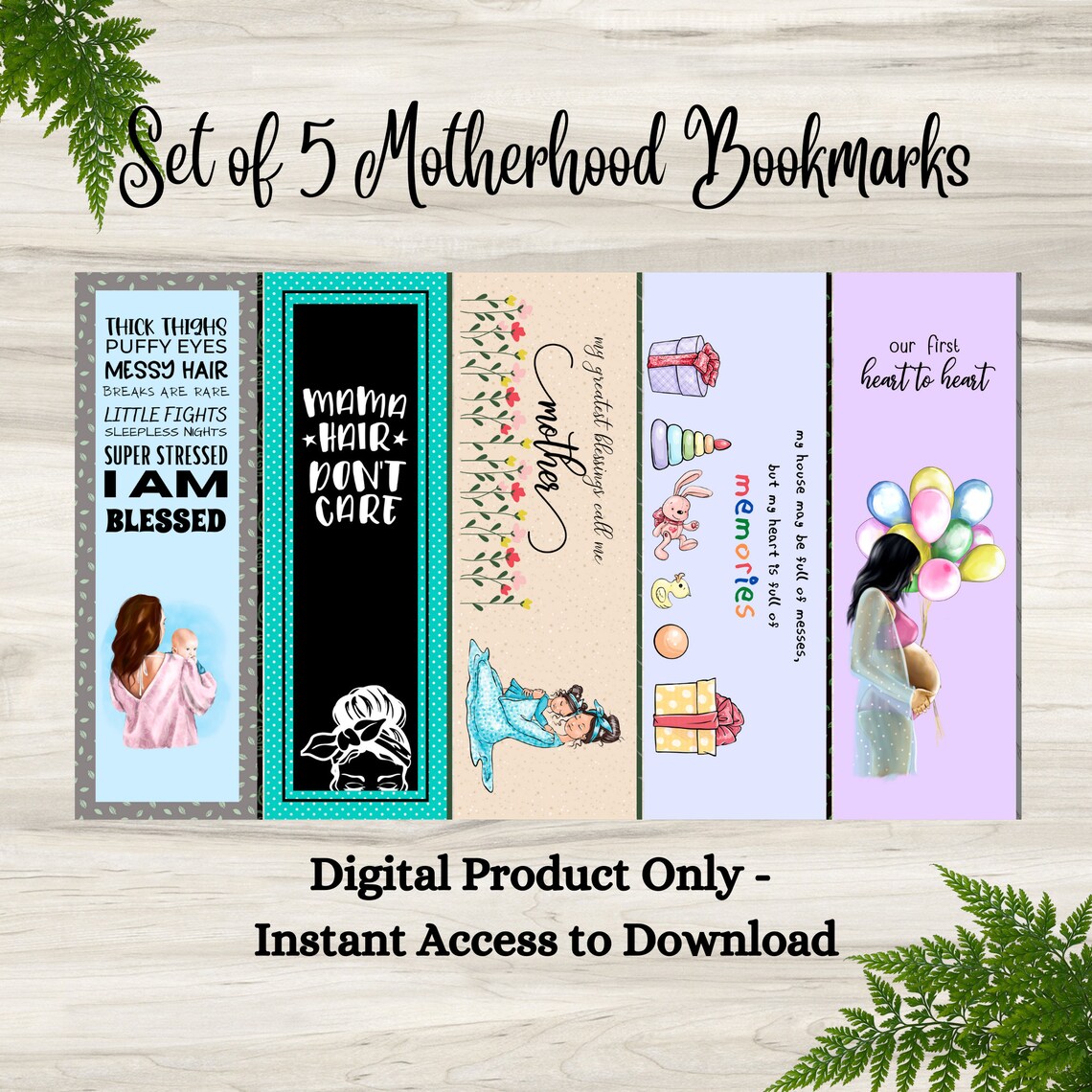 Printable Bookmark Digital Download PDF Bundle of 5 Cute - Etsy
