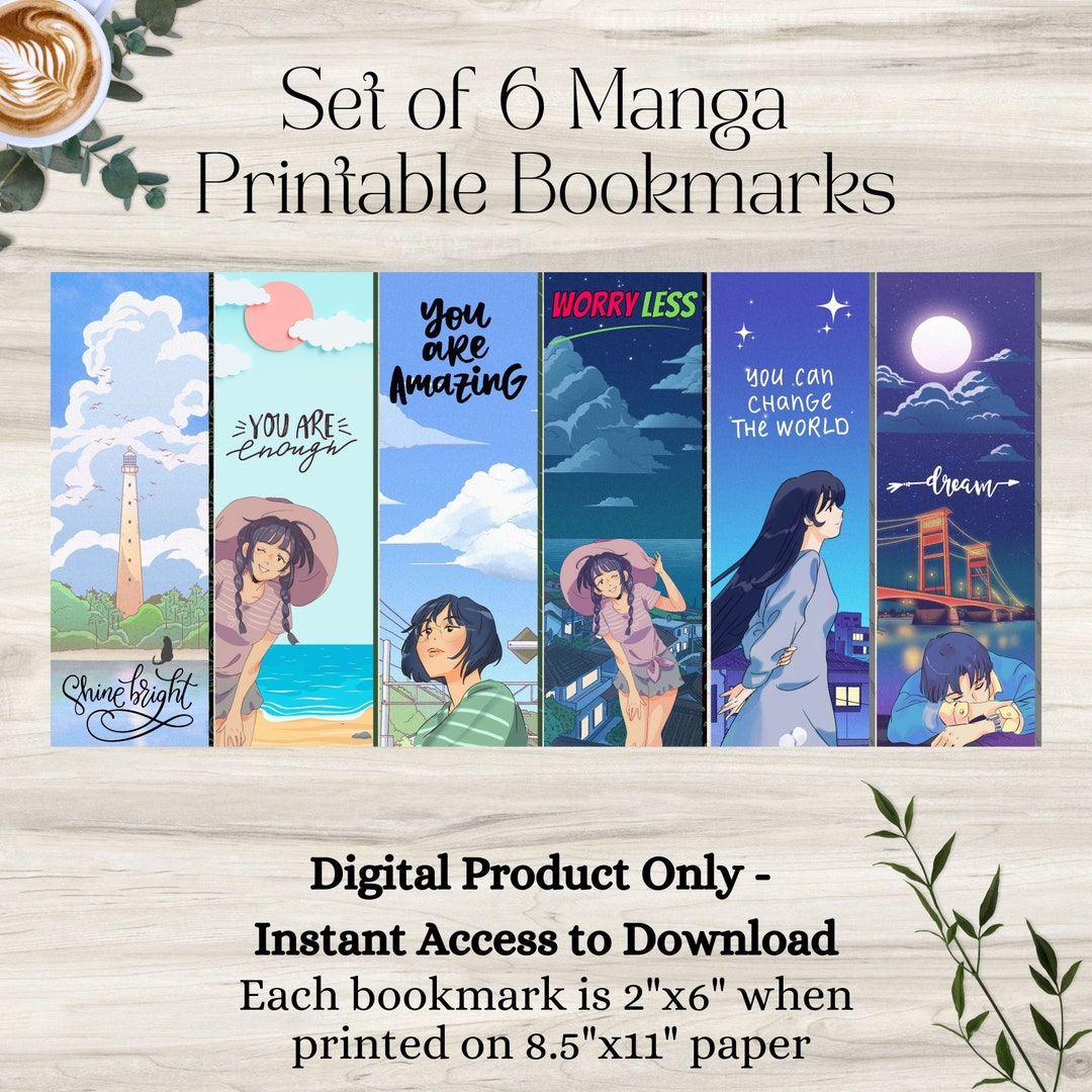 Manga Style Printable Digital Download Bookmark Bundle of 6 Anime ...