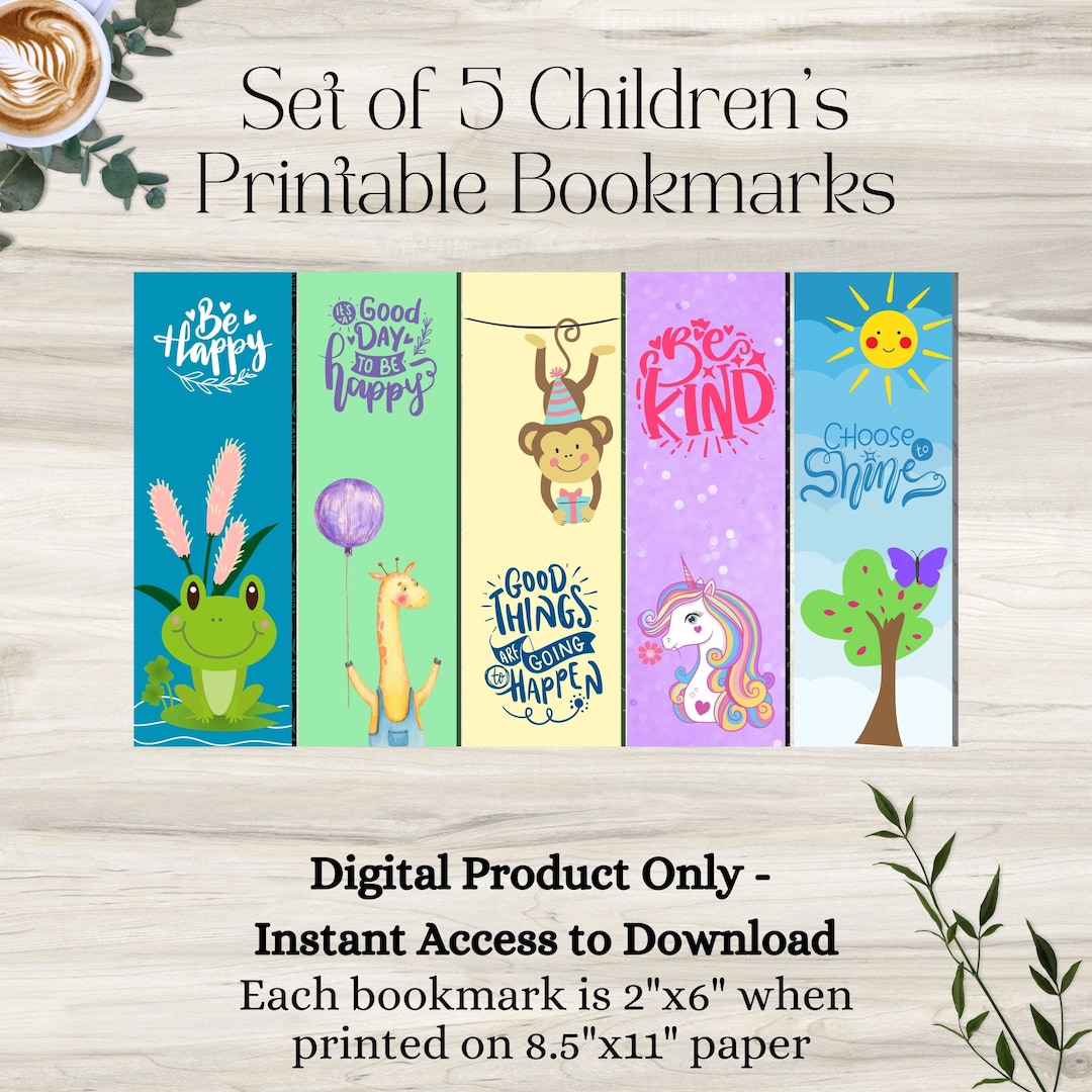 Kids Printable Digital Download Bookmark Bundle 5 Cute Children's ...