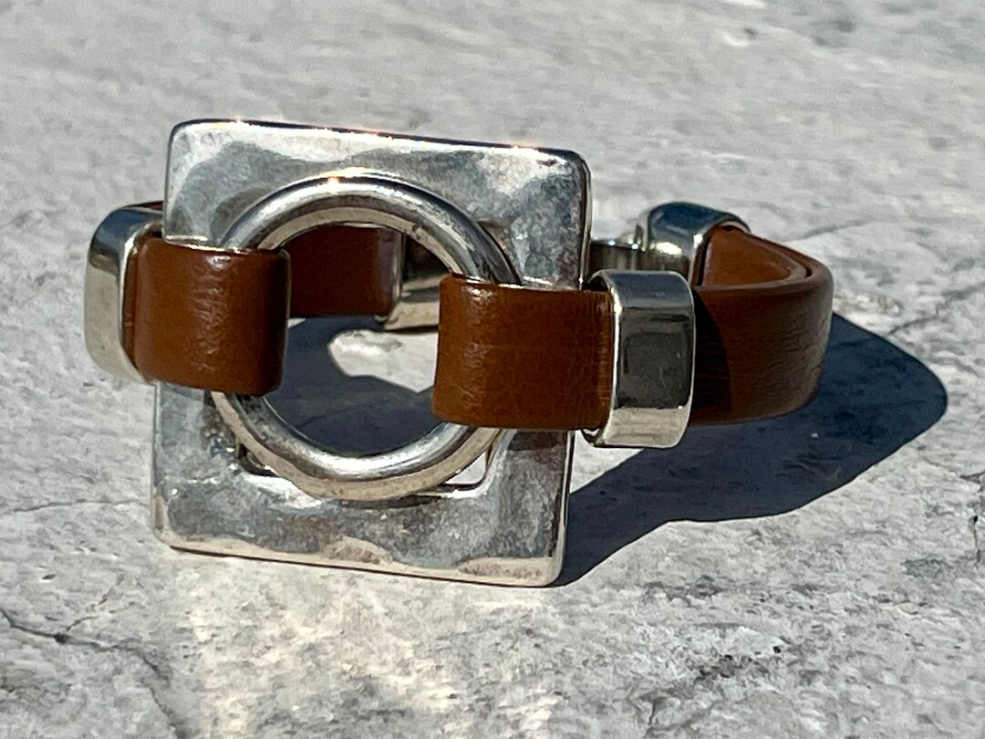 Silver and Leather Woman Bracelet, O-ring Bracelet, LUCERO MODEL ...