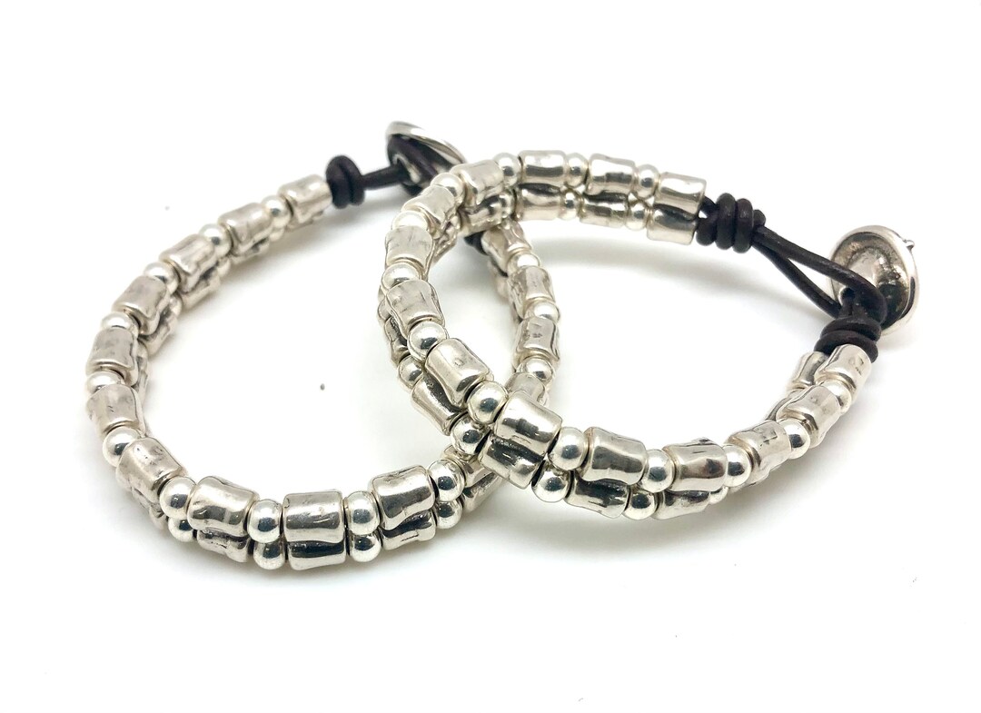 Bracelet in Silver and Leather, UNISEX, Boho Bracelet, Spanish Leather ...