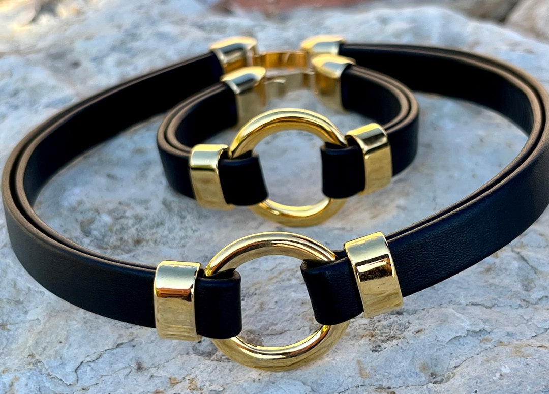 O-ring Choker Necklace, Gold Plated Leather Choker, Choker Necklace and ...