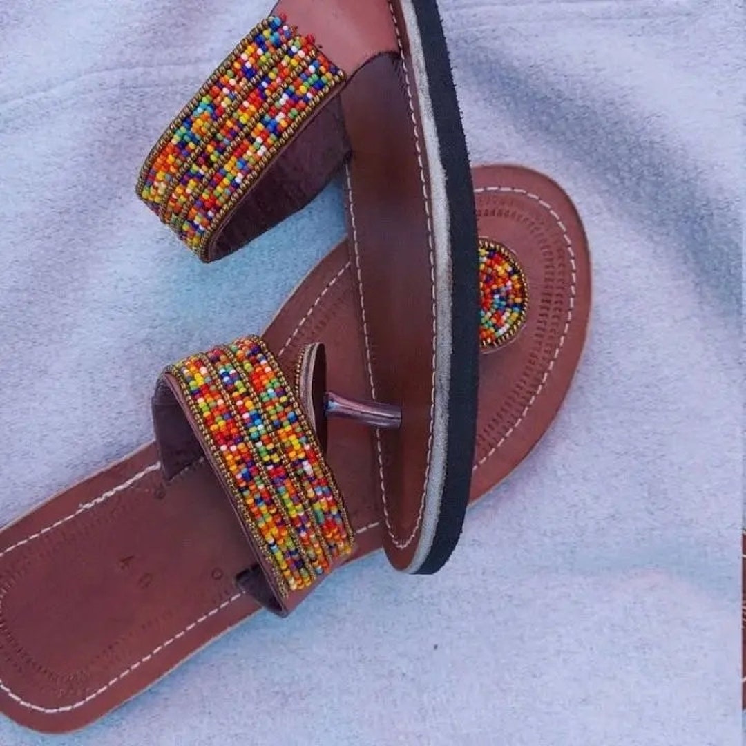 Masai Sandals Beaded Leather Sandals Ladies Open Shoes Beach Sandals ...