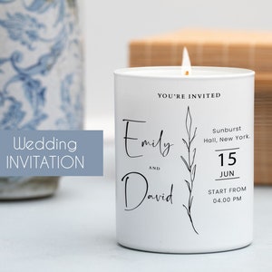 Simple Wedding Invitation Candle, Minimal Personalized Invitation ...