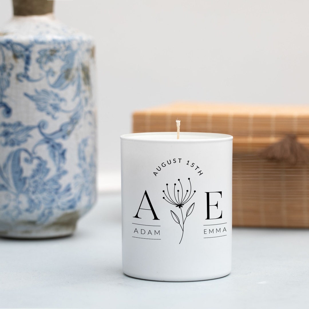 Personalized Monogram Wedding Candle, Wedding Anniversary Candle Gift ...