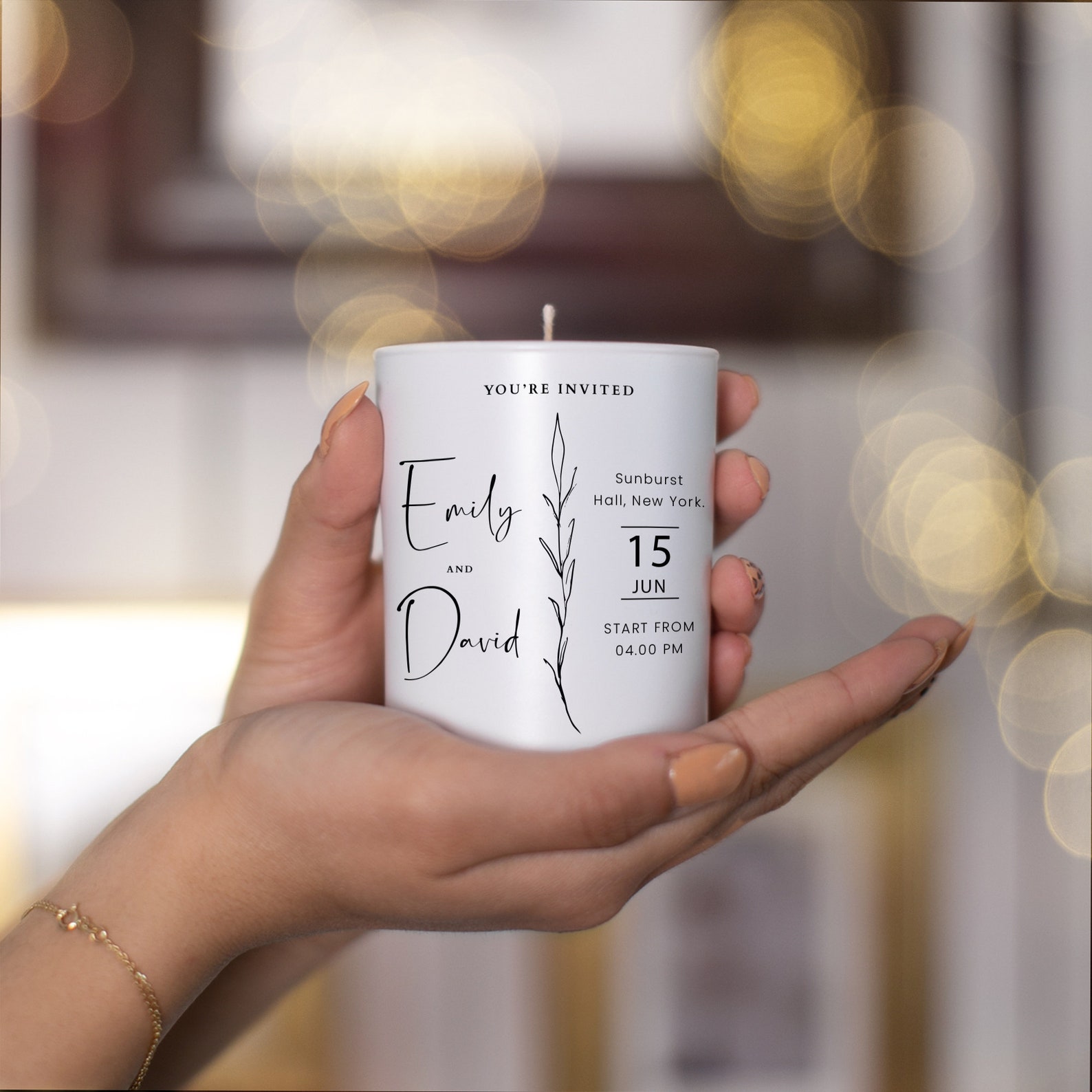 Simple Wedding Invitation Candle, Minimal Personalized Invitation ...