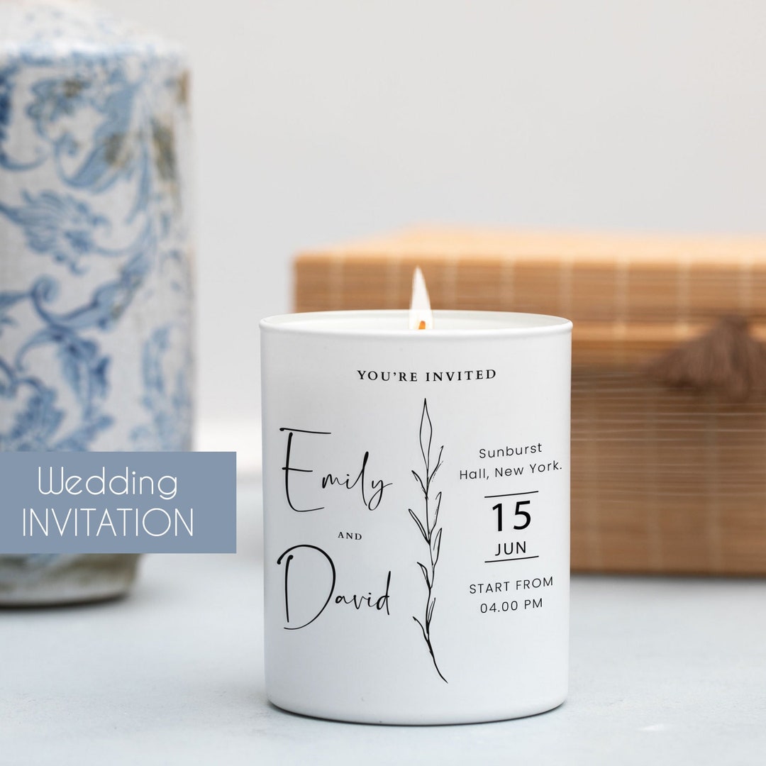 Simple Wedding Invitation Candle, Minimal Personalized Invitation ...