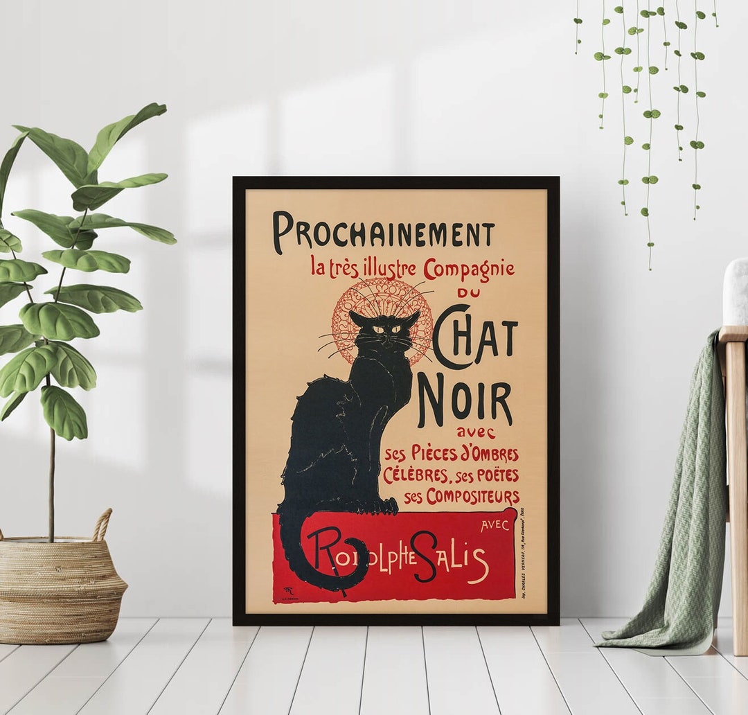 Black Cat Retro Art Chat Noir French Bohemian Vintage Print Wall Poster ...