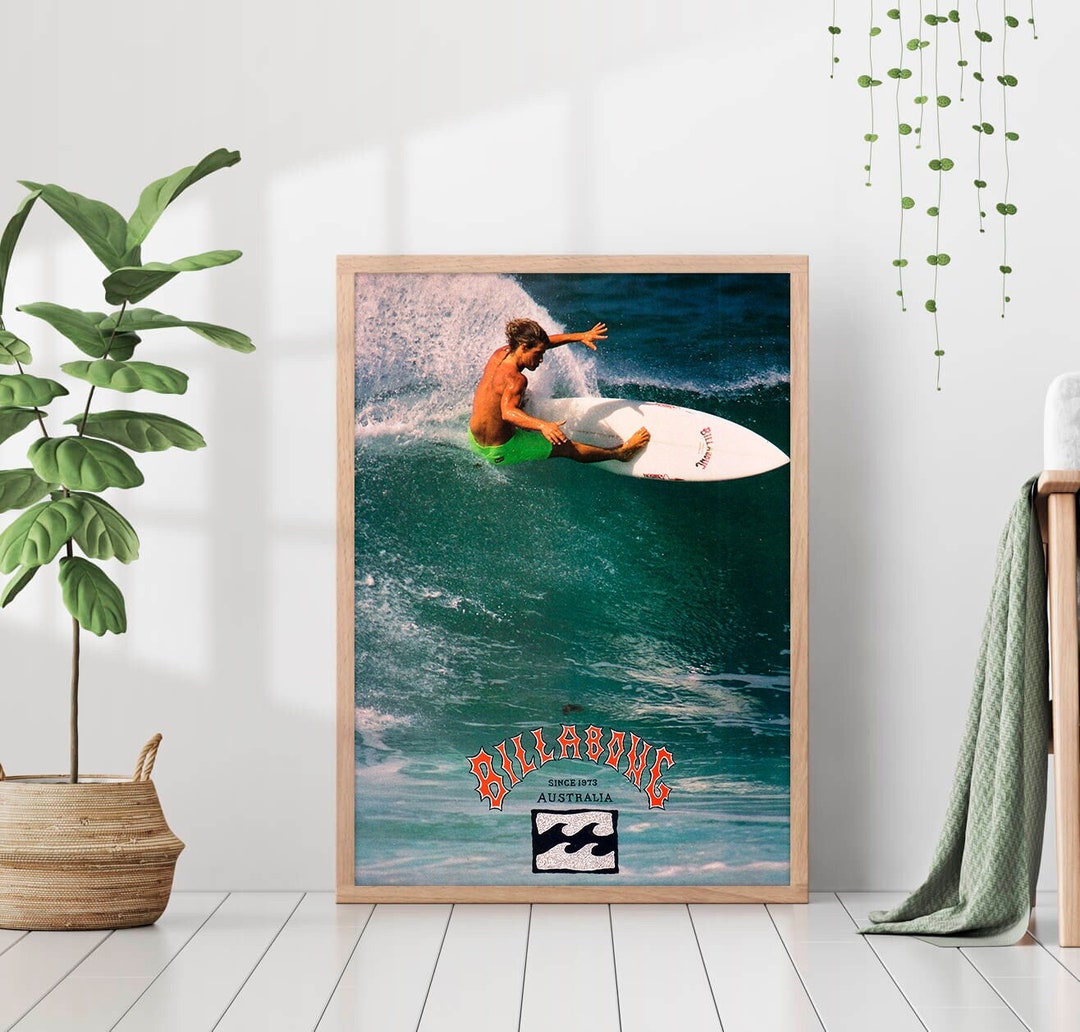 Vintage 1990 Billabong Surfing Surfer Retro Poster Canvas Print Framed Wall Art Beach House ...