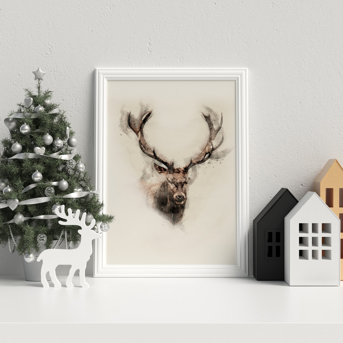 Winter Reindeer Watercolor Printable Wall Art New Home Gifts - Etsy