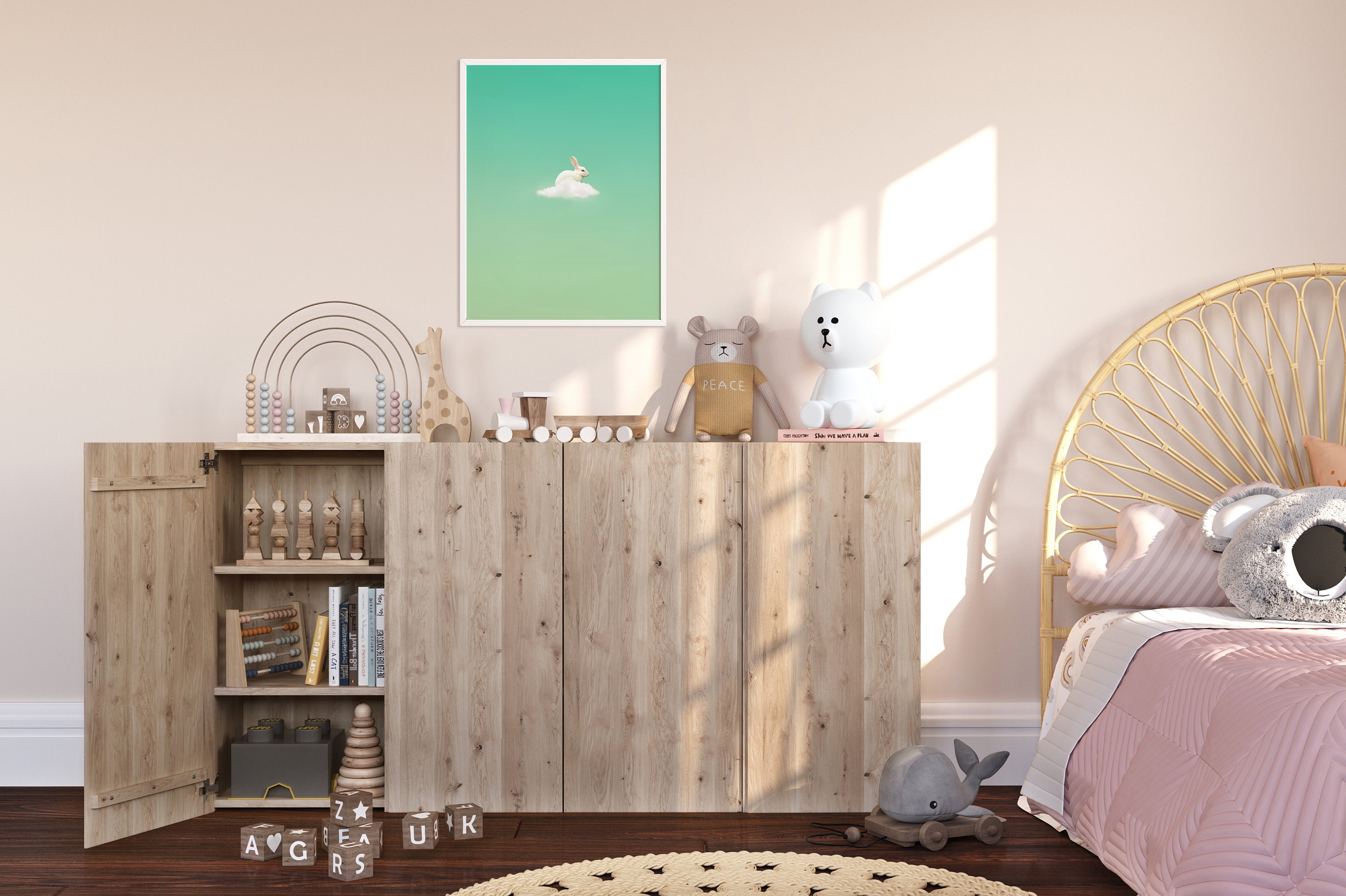 White Rabbit Cloud Printable Wall Art, New Home Gifts, Digital Download ...