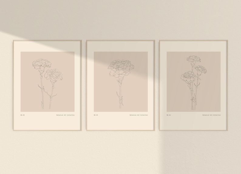 Birth Flower Line Art, Neutral Botanical Print, Set of 3 January ...