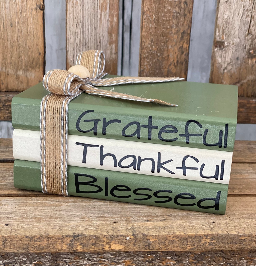 Grateful Thankful Blessed Mini Book Stack: Tiered Tray Decor, Shelf ...