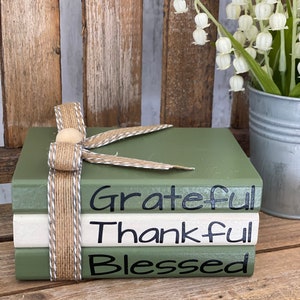 Grateful Thankful Blessed Mini Book Stack: Tiered Tray Decor, Shelf ...