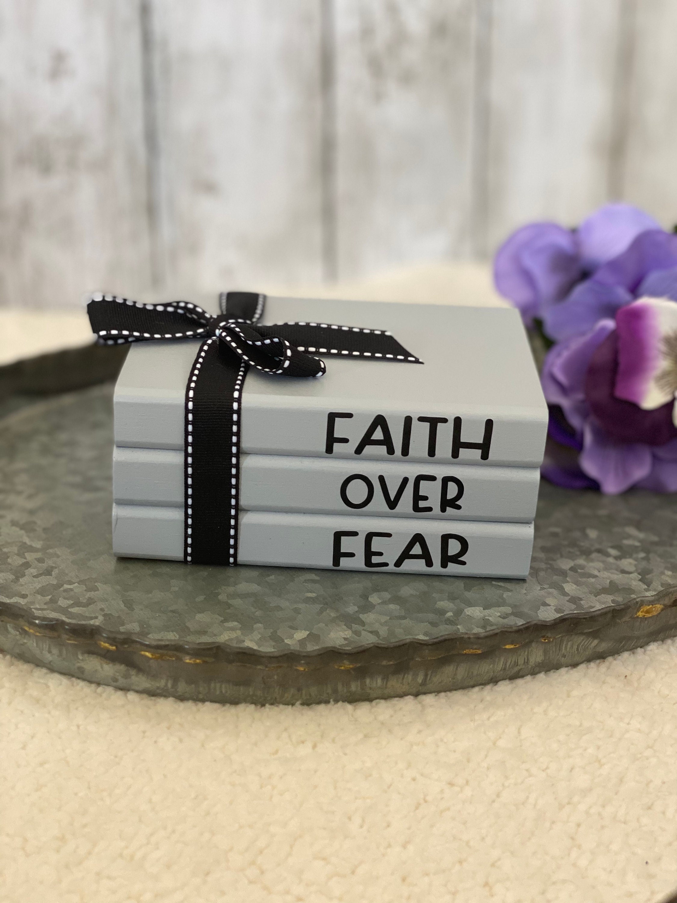 Faith Over Fear, Faith, Mini Wooden Book Stack, Tiered Tray Decor ...