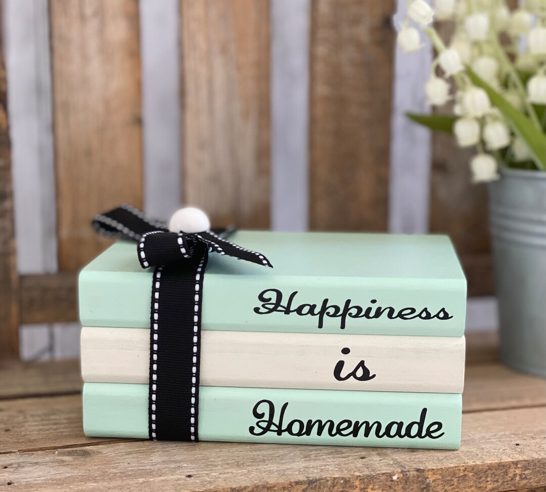 Happiness, Homemade, Wood Mini Book Stack, Tiered Tray Decor ...