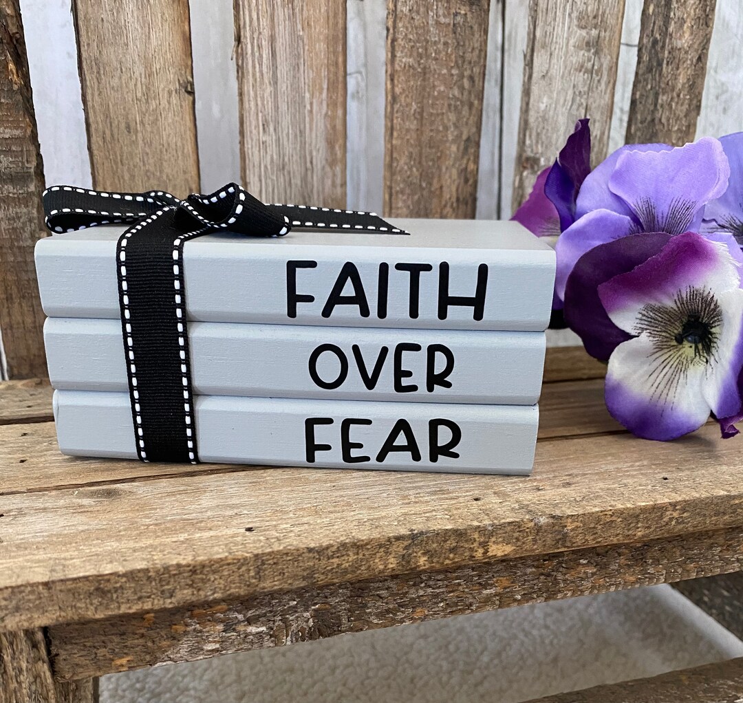 Faith Over Fear, Faith, Mini Wooden Book Stack, Tiered Tray Decor ...