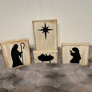 Mini Wood Block Nativity, Holy Family, Baby Jesus, Christmas Decor ...