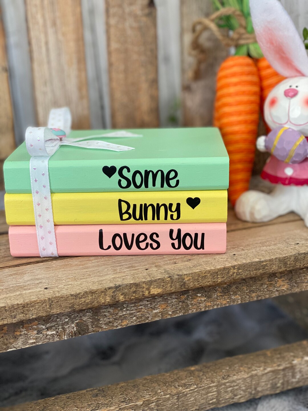 Some Bunny Loves You, Easter, Holiday Decor, Spring, Mini Book Stack ...