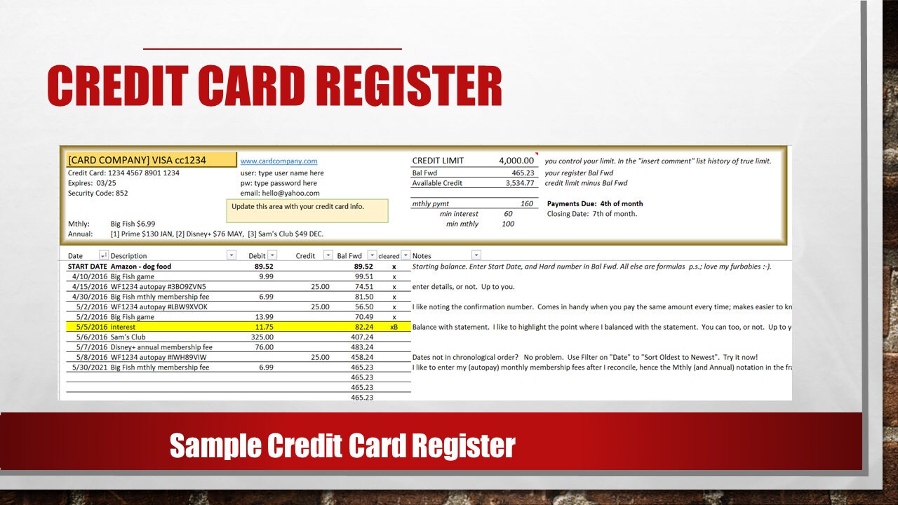 Home Budget, Bills_registers, Bank Register, Card Register, Credit Card ...