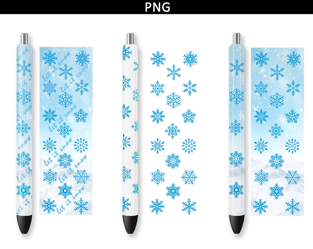 Snowflakes Pen Wraps, Let It Snow PNG, Glitter Pen Wrap, Winter Pen ...