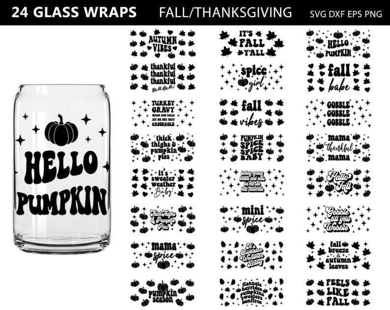 Can Glass Wrap Bundle Fall Can Glass Svg Thanksgiving Svg - Etsy