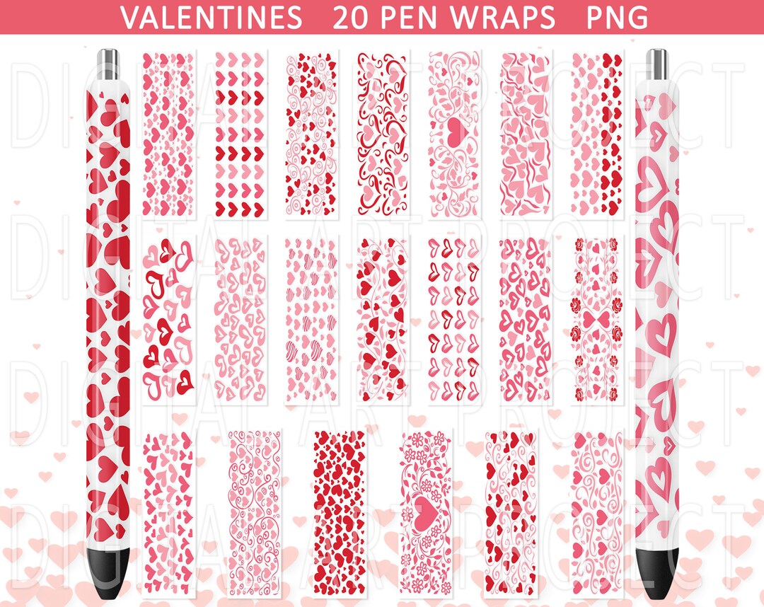 Valentines Pen Wraps, Love Pen Wrap PNG, Heart Drawn Png, Love Vibes ...