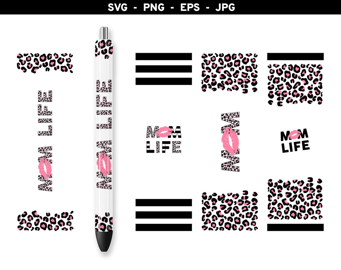 Mom Life Pen Wraps, Mom Pen Wrap, Pen Wraps Svg Png, Leopard Cheetah ...