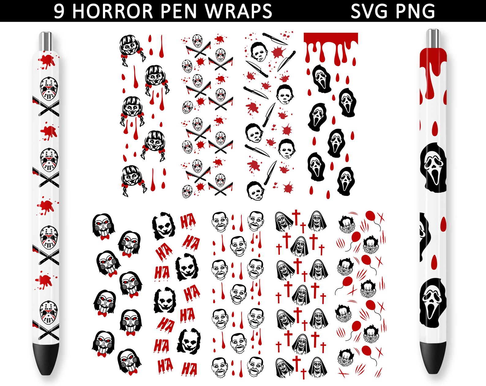 Horror Pen Wraps Bundle Pen Wrap svg Horror Movies svg - Etsy Polska