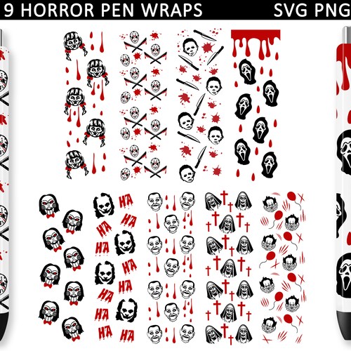Horror Pen Wraps Bundle Pen Wrap Svg Horror Movies Svg - Etsy