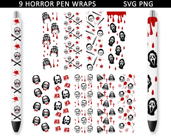 Horror Pen Wraps Bundle Pen Wrap Svg Horror Movies Svg - Etsy
