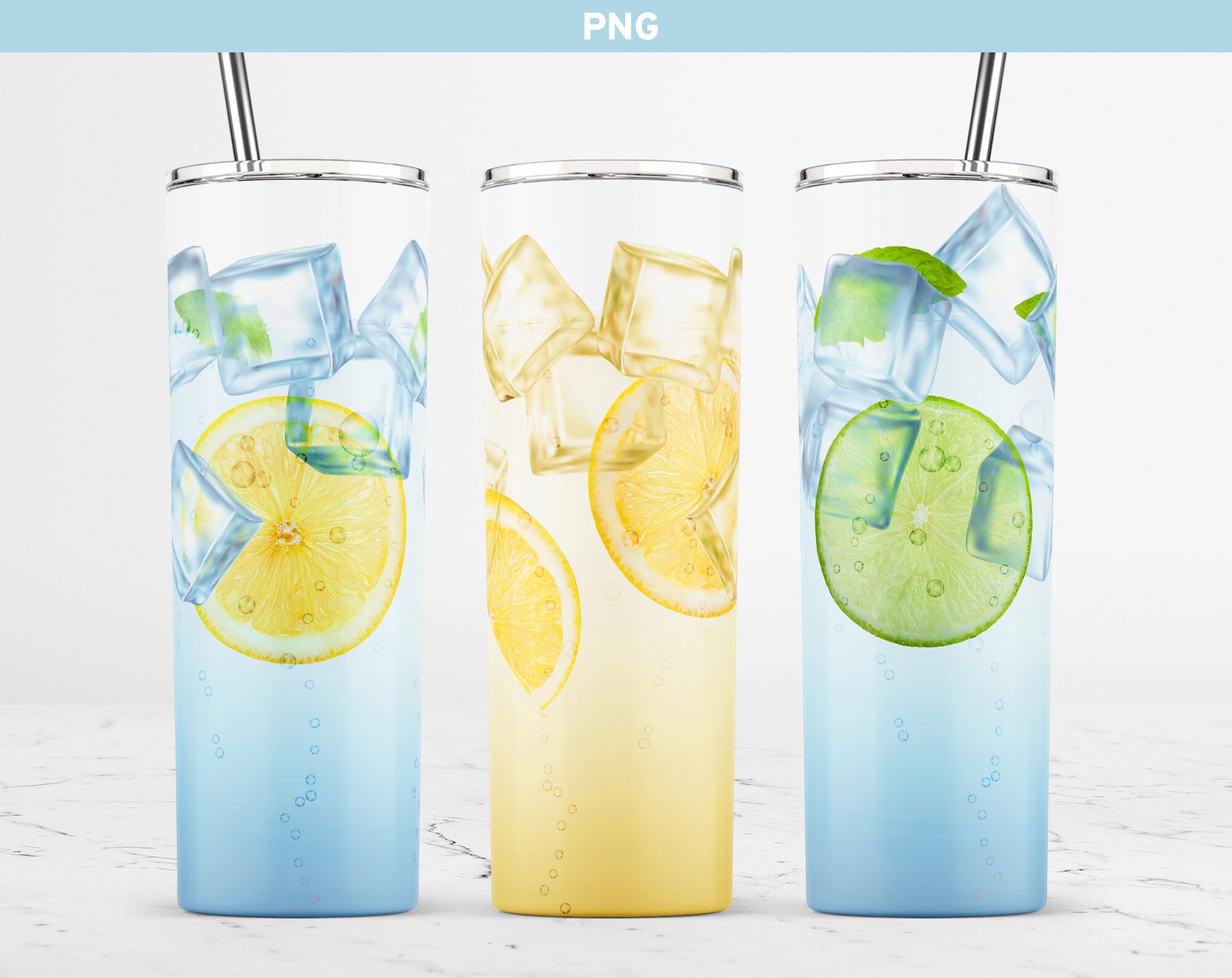 Realistic Drinks Seamless Patterns for 20oz Skinny Tumbler, 3D Ice ...