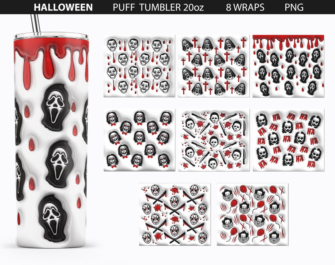 Halloween 3D Inflated Puff Tumbler Wrap, 20oz Skinny Tumbler, Horror ...
