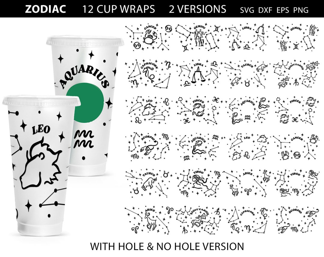 Zodiac Cup Wrap Svg Bundle, Horoscope Svg, Zodiac Svg, Star Signs Svg ...