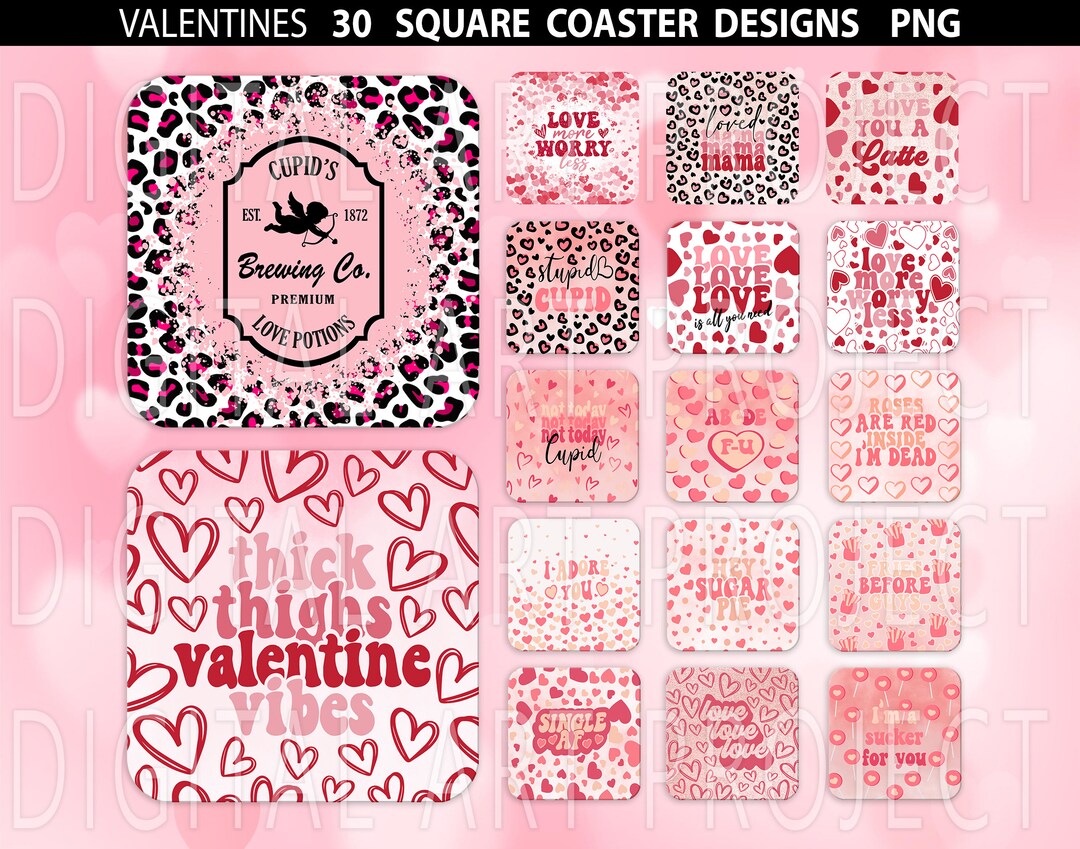 Valentines Square Coasters, Valentines Cup Coaster png, Valentines Cup ...