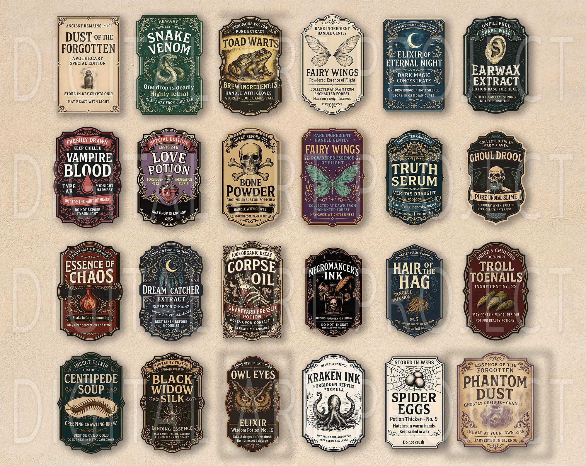 Potion Bottle Labels Set, Hallowen Png, Witchcraft, Apothecary Png ...